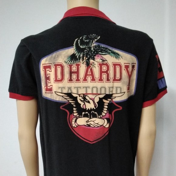 Ed Hardy | Shirts | Ed Hardy Black Tiger Polo Shirt Men Size Xl Cotton ...